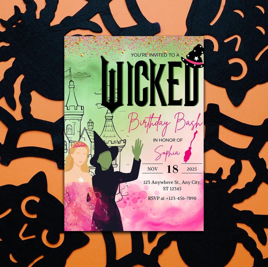 Editable Wicked Birthday Party Invitation: Canva Template (digital ...