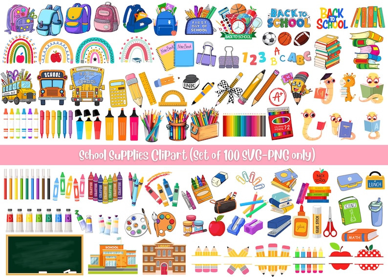 School Supplies Clipart Set: Teacher Graphics, Back to School (SVG ...