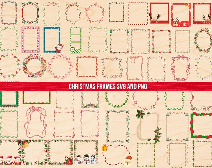 Whimsical Christmas Frames SVG PNG Bundle, Holiday Wavy Bow Frames ...