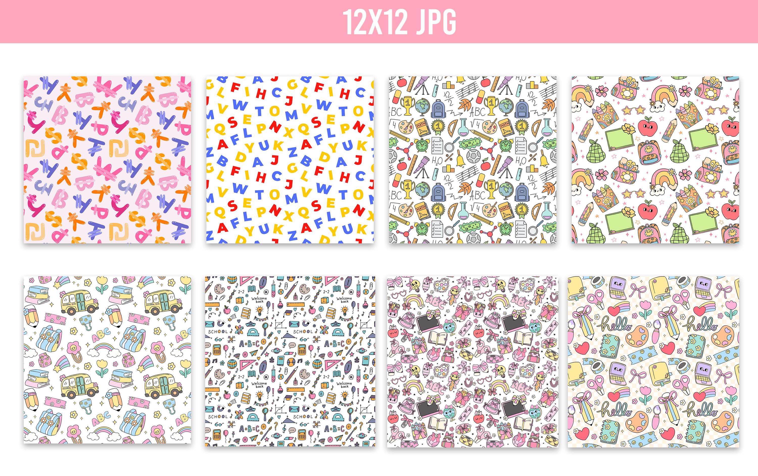 Back to School Seamless Patterns, Back to School Digital Papers ...