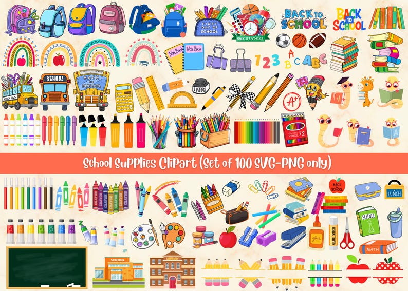 School Supplies Clipart Set: Teacher Graphics, Back to School (SVG ...