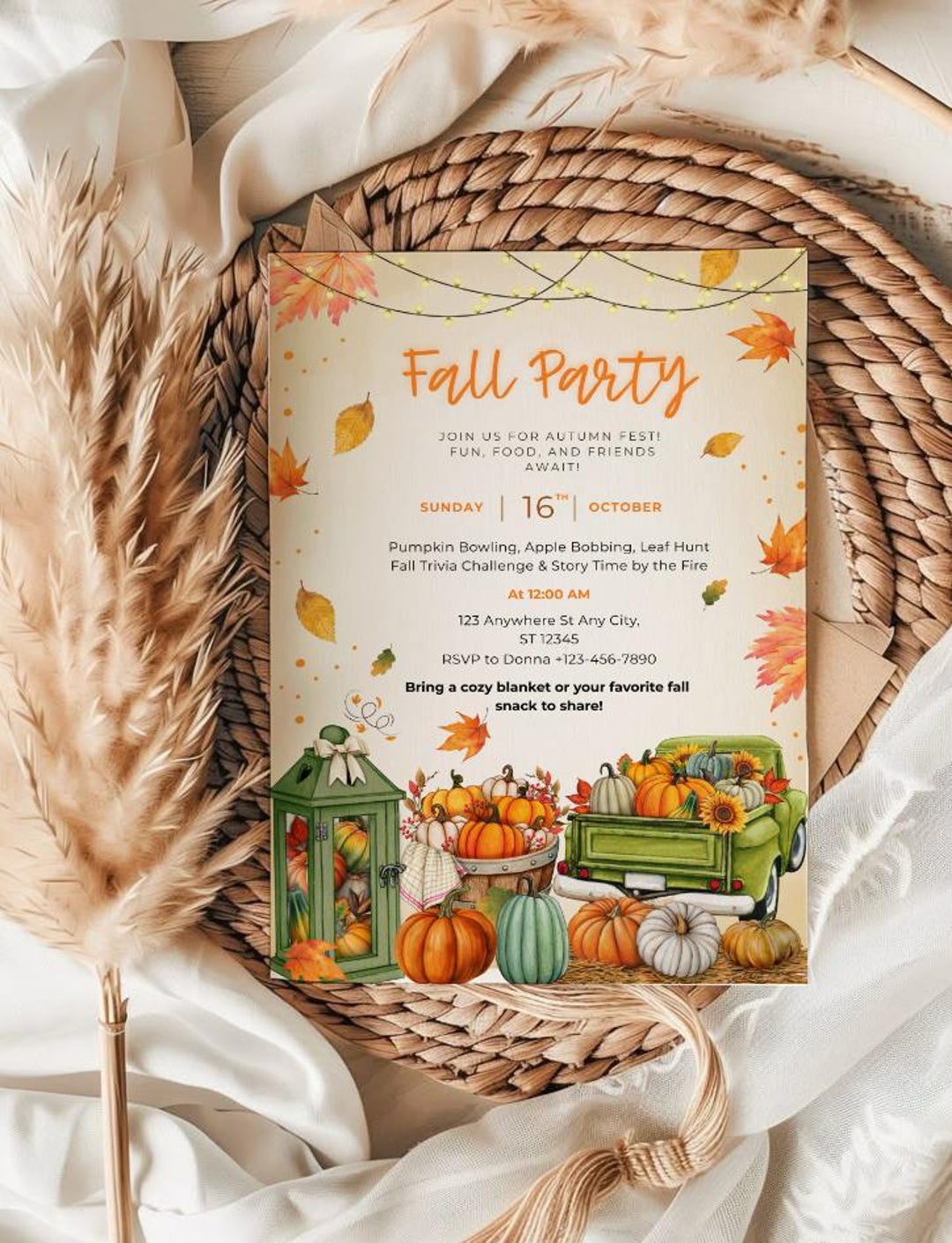 Fall Party Invitation, Fall Harvest Party Invitation, Fall Autumn ...