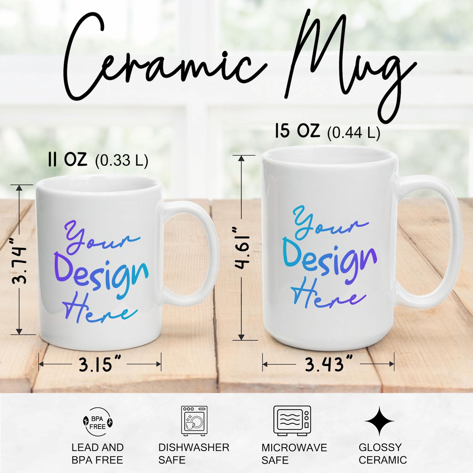 2 Ceramic Mug Size Chart, 11 Oz 15 Oz White Mug Size Chart, POD Mug ...