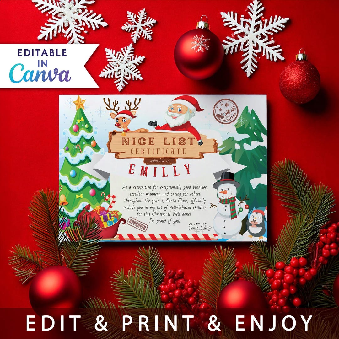 Santa Claus Letter - Nice List Certificate - Etsy