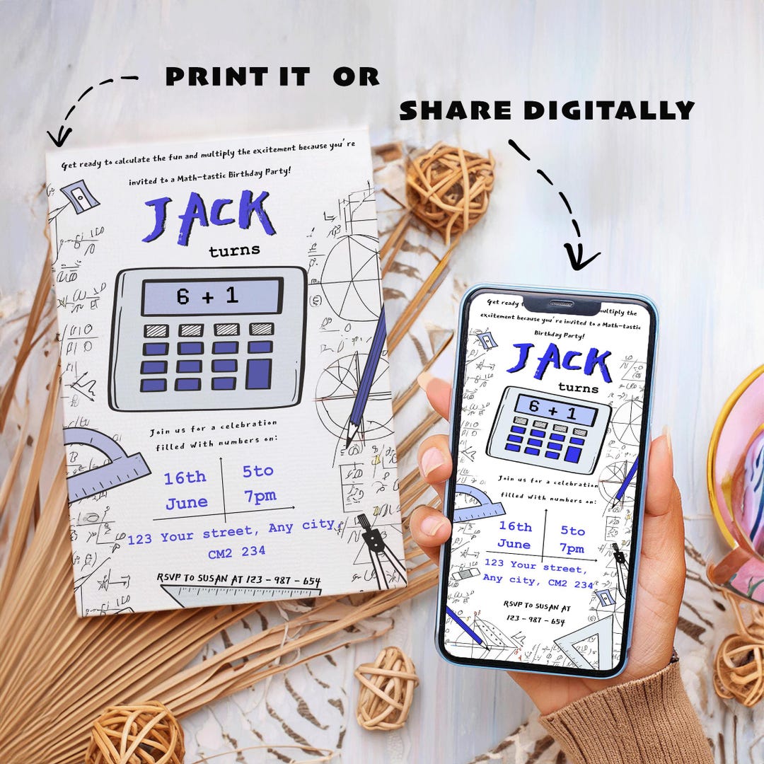 Math Birthday Invitation - Geometry & Calculator Party Invite With ...