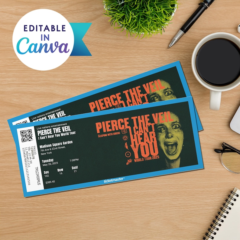 Personalised Tour Ticket Template Editable Printable Concert ...