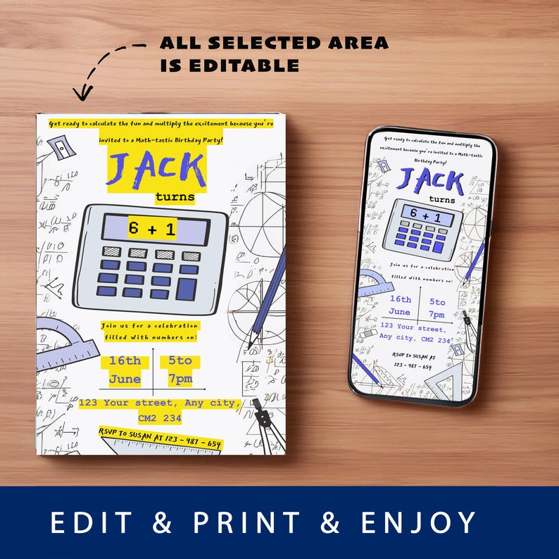 Math Birthday Invitation - Geometry & Calculator Party Invite With ...
