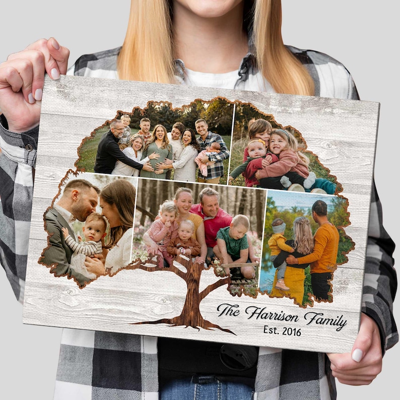 Personalized Family Tree Photo Collage Canvas: Custom Anniversary Gift ...