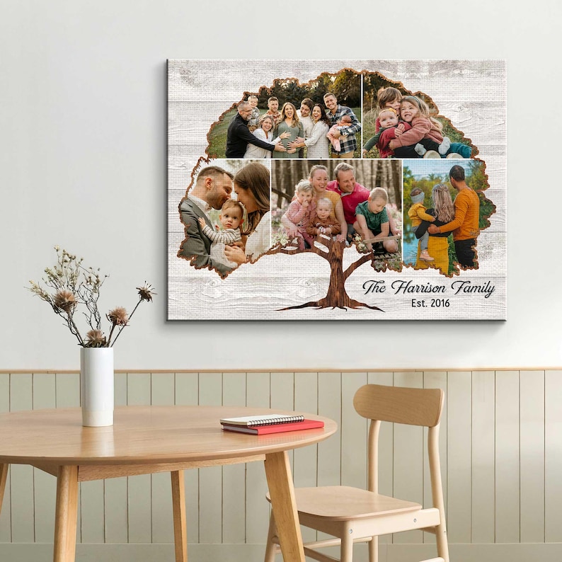 Personalized Family Tree Photo Collage Canvas: Custom Anniversary Gift ...