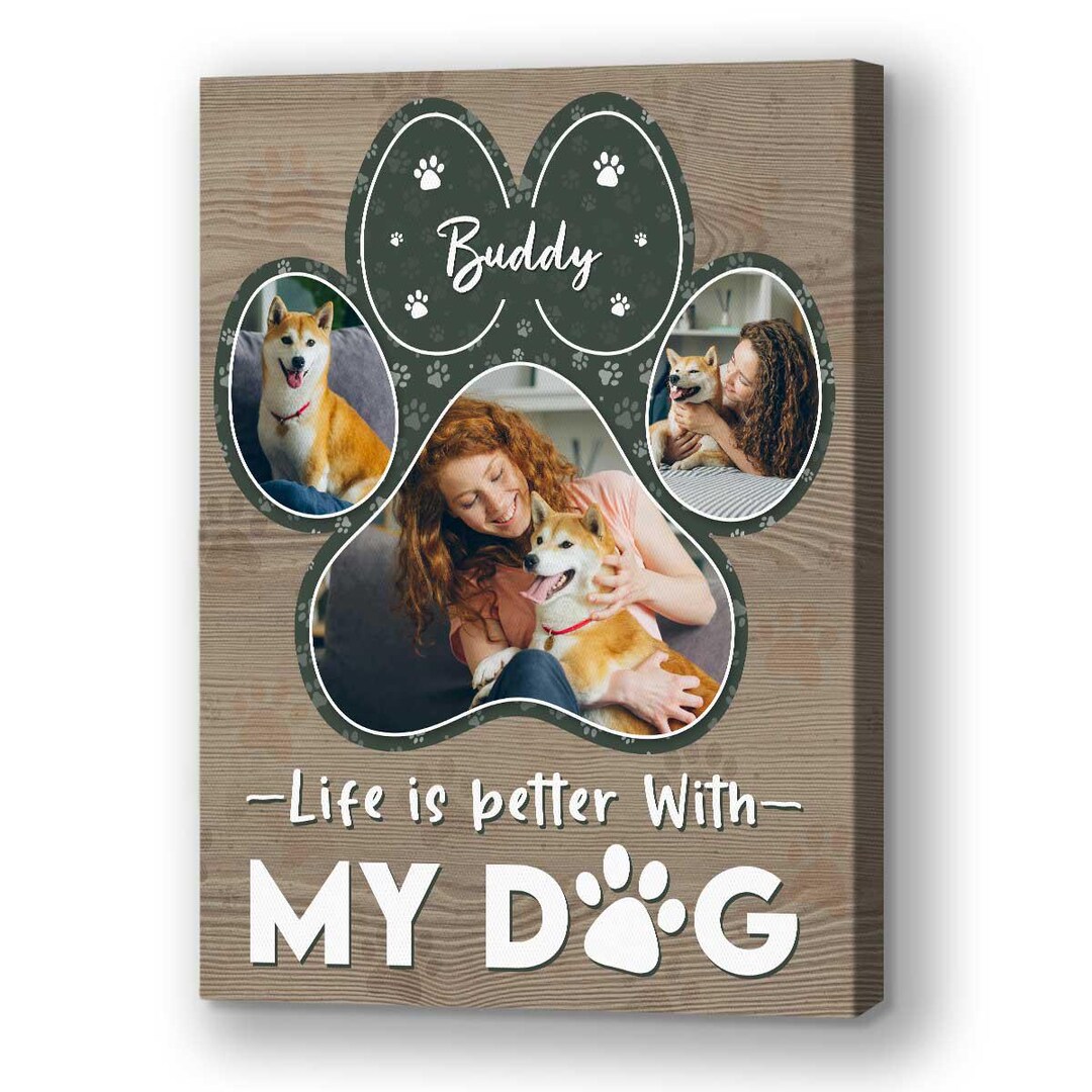 Personalized Dog Photo Canvas: Custom Paw Print Collage Wall Art - Etsy