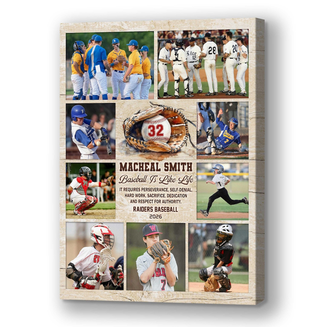 Personalized Baseball Photo Collage Canvas | Baseball Team Print ...
