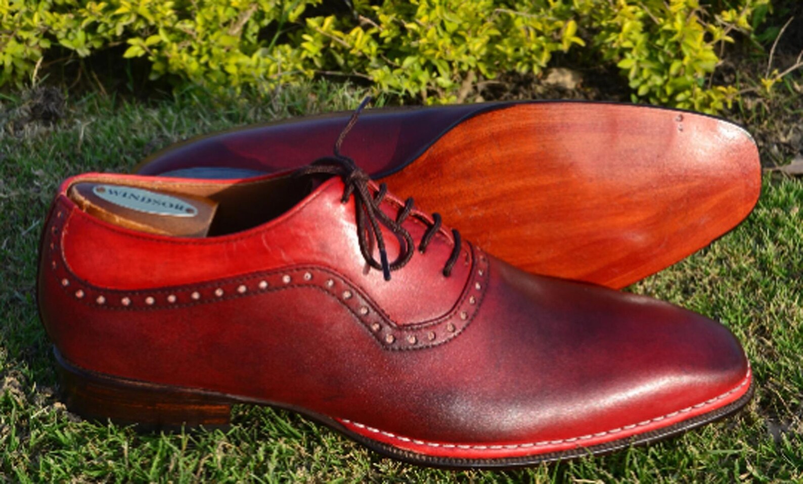 Handmade Burgundy & Red Color Original Calf Leather Stylish Lace up ...
