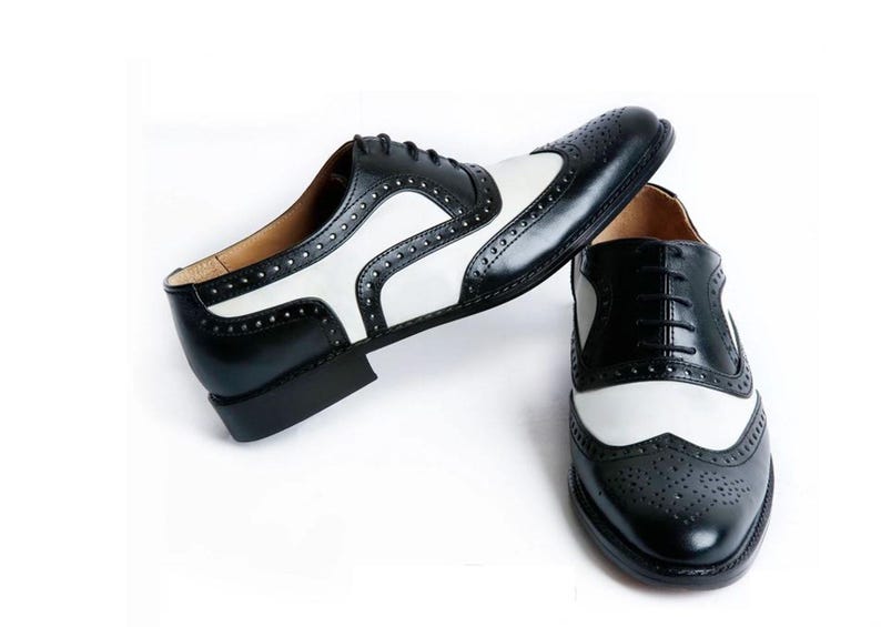 Handmade White & Black Color Genuine Calf Leather Stylish Wing Tip ...