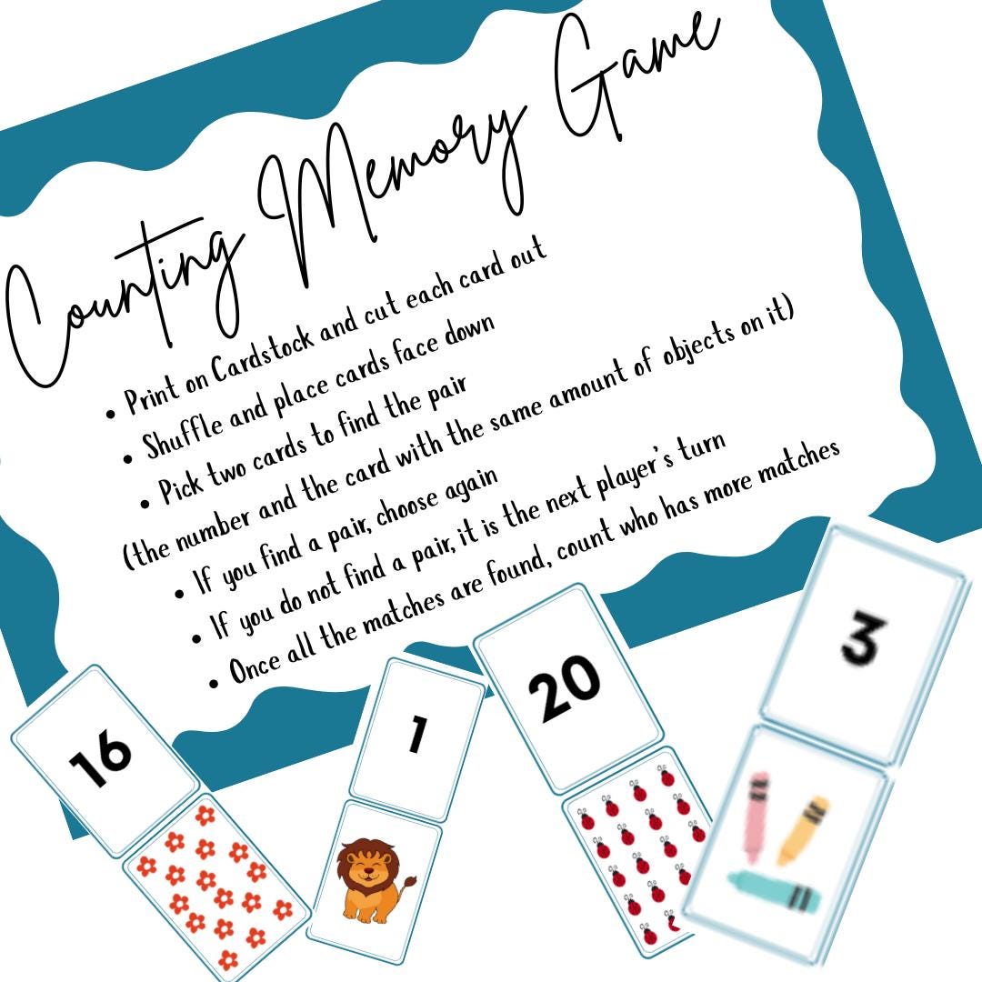 Counting 1-20 Memory Game - Etsy