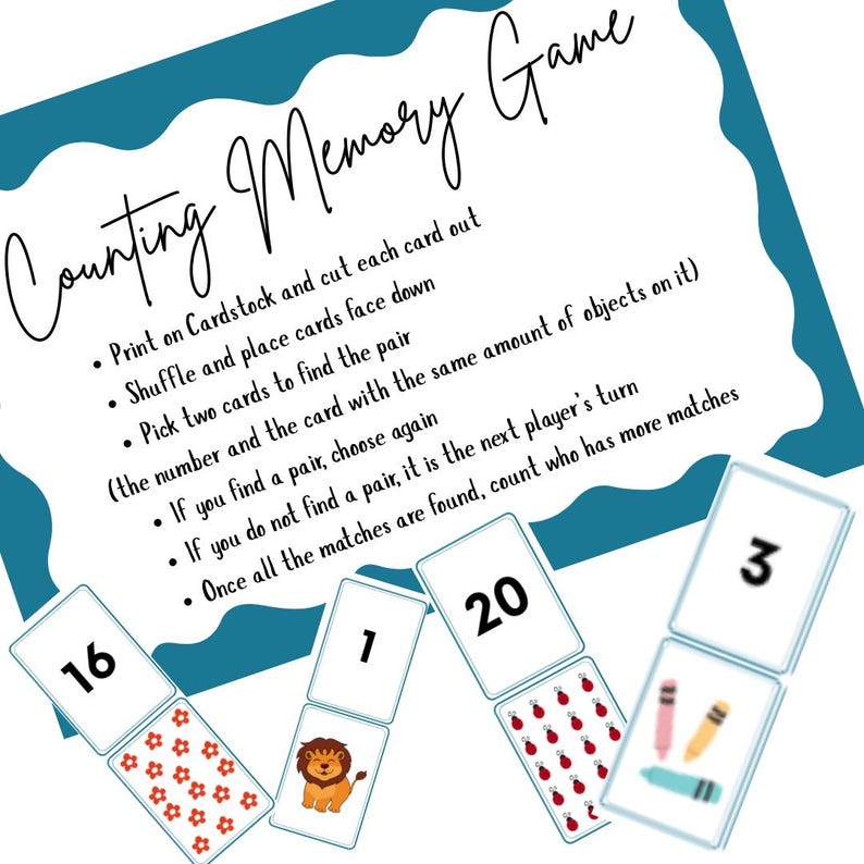 Counting 1-20 Memory Game - Etsy