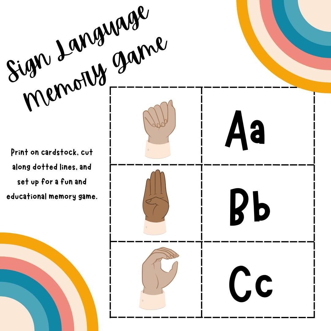 Sign Language Memory Game - Etsy