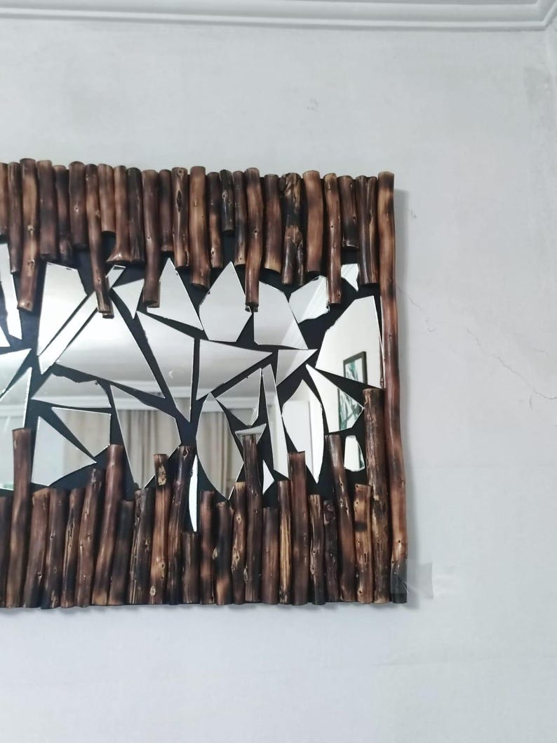 Handmade Rustic Wall Mirror-natural Juniper Wood and Broken Mirror Art ...