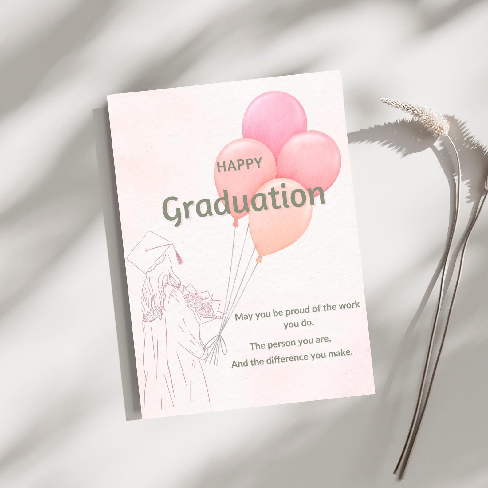 Printable Graduation Card: Pink Balloon Class of 2025 (5x7 Digital ...