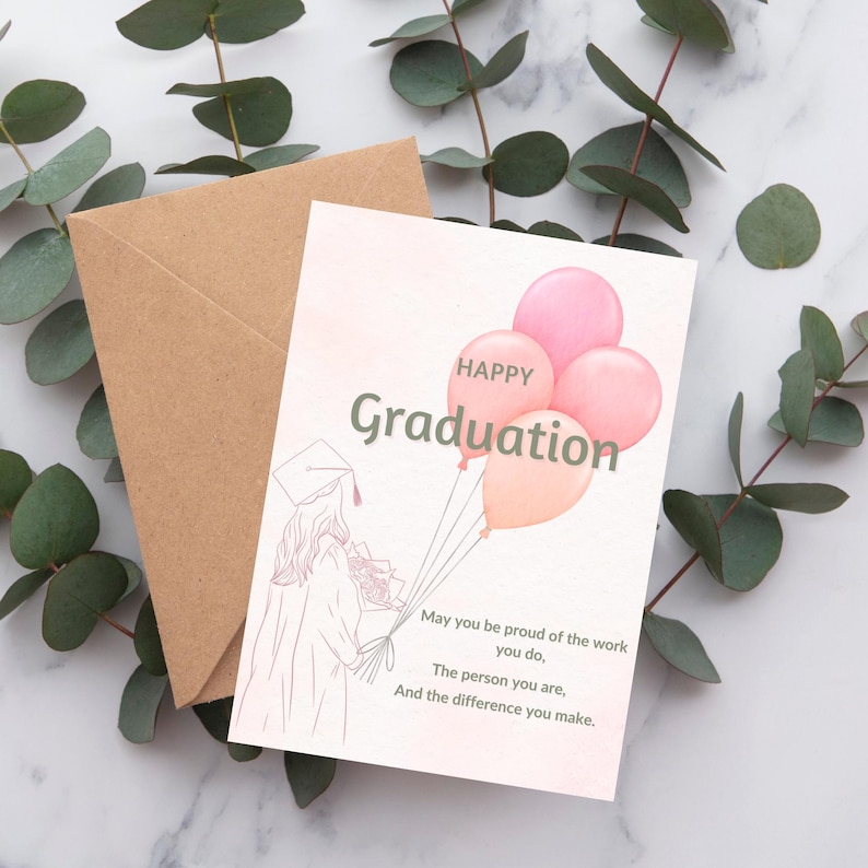 Printable Graduation Card: Pink Balloon Class of 2025 (5x7 Digital ...