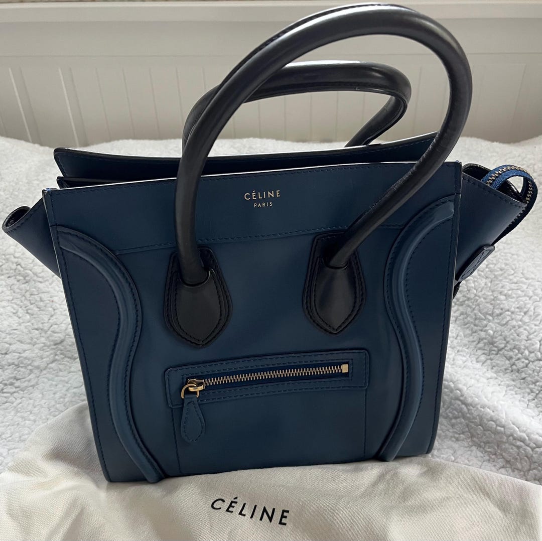 Celine Two-tone Micro Luggage Bag in Blue and Black Smooth Leather ...