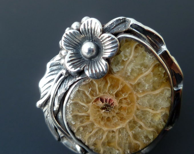 Original Sterling Silver Fossil Ring - Handmade Silver and Ammonite ...