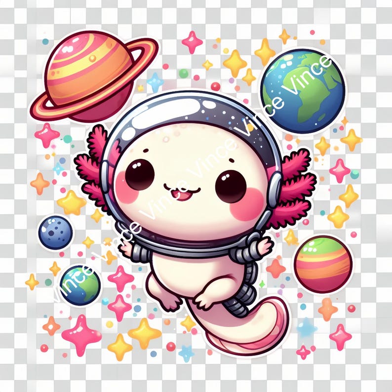 Cute Axolotl in Space Png(transparent) | Kawaii Astronaut Clipart | Adorable Cosmic Axolotl for ...