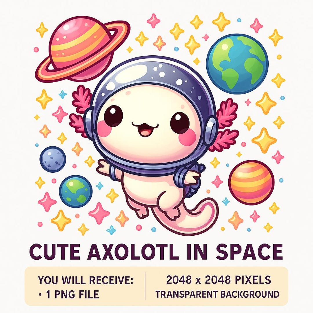 Cute Axolotl in Space Png(transparent) | Kawaii Astronaut Clipart ...