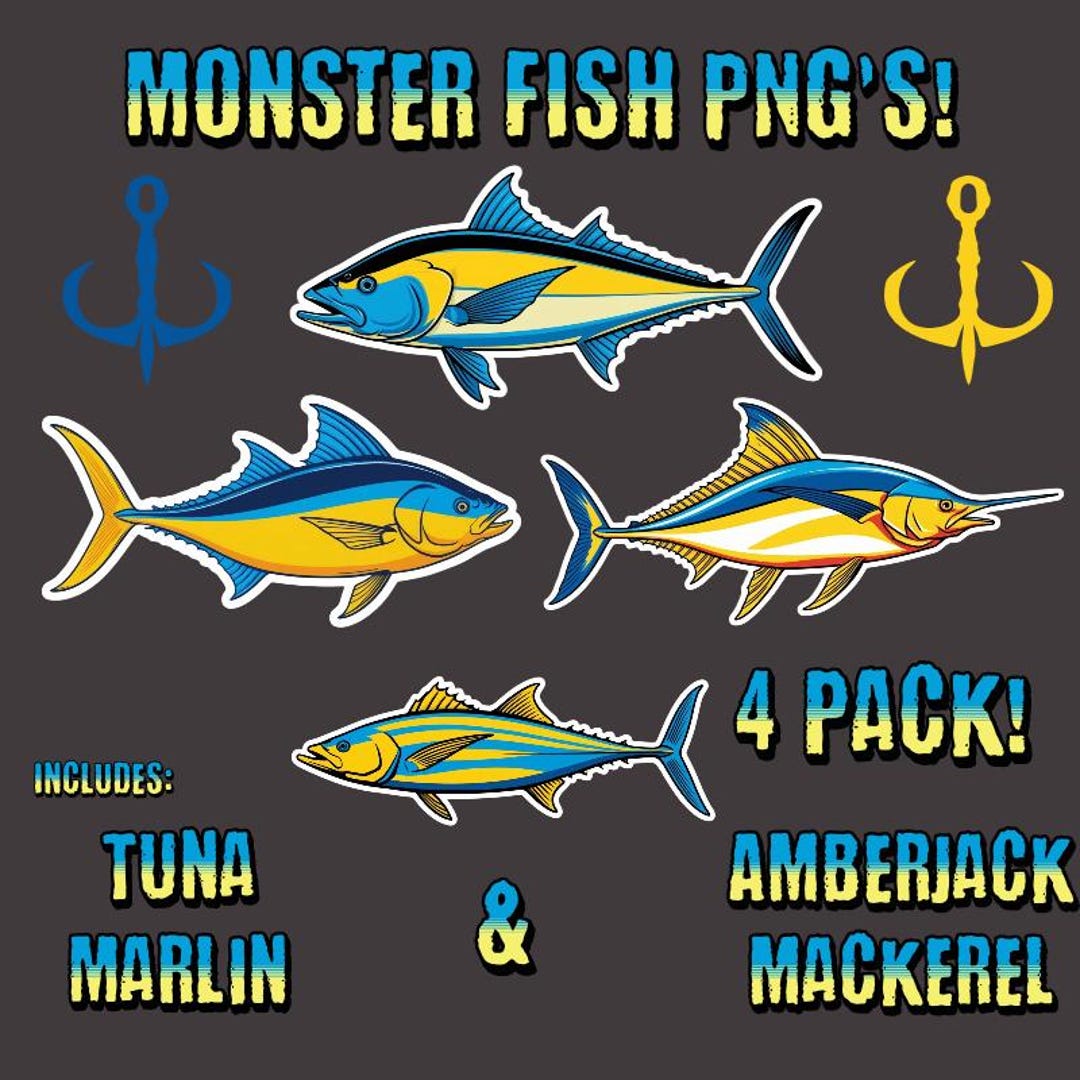 Monster Fish PNG Pack - Tuna, Marlin, Amber Jack, Mackerel Clipart for ...
