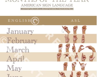 POSTER: Months of the Year in English, Spanish and ASL (american Sign ...