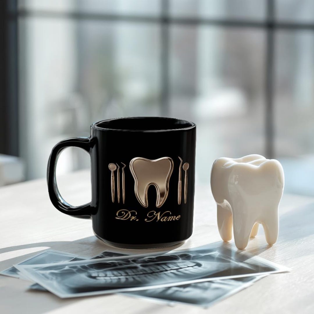 Personalized Dentist Mug | Gold Tooth, Black Ceramic - Etsy