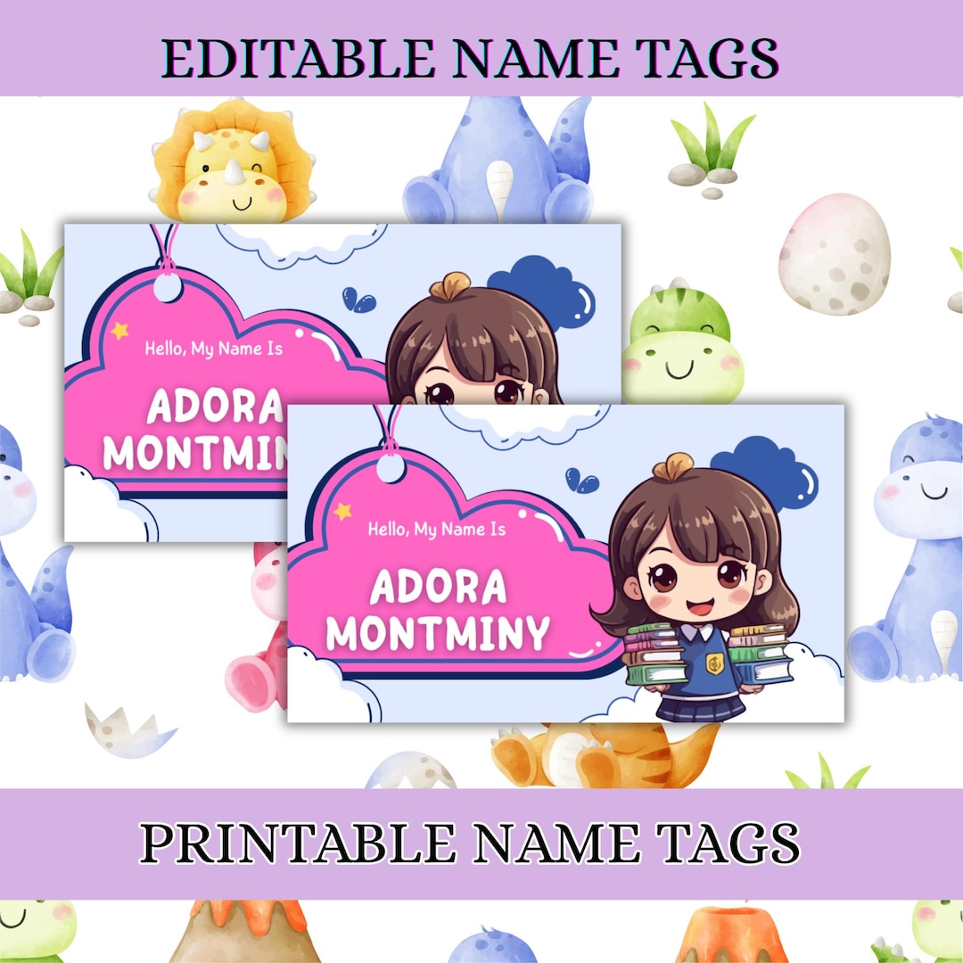 Editable Cute Anime Name Tag Template – Printable School ID Tags With ...