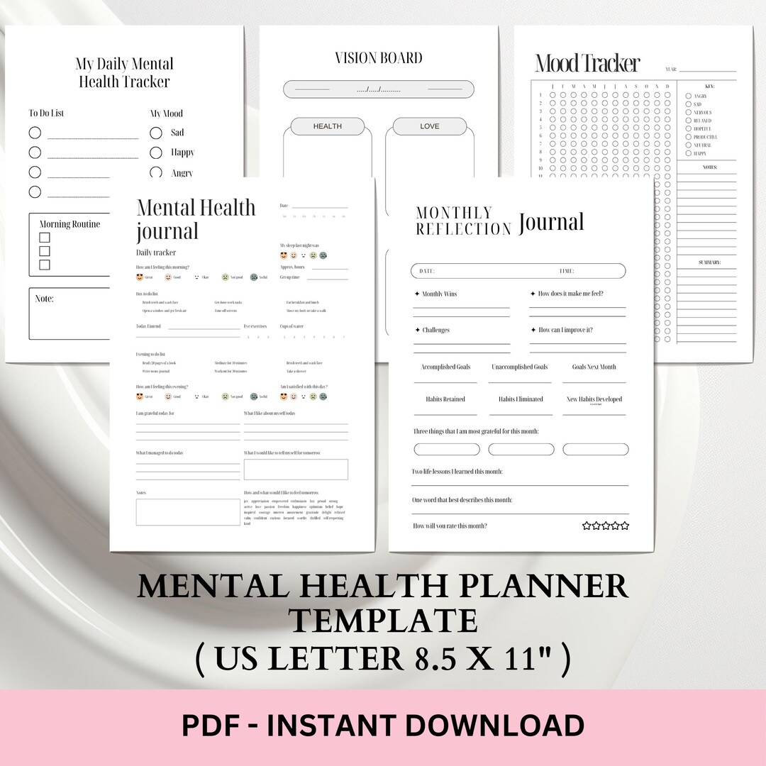 Mental Health Planner & Mood Tracker | Daily Anxiety Log, Emotion ...