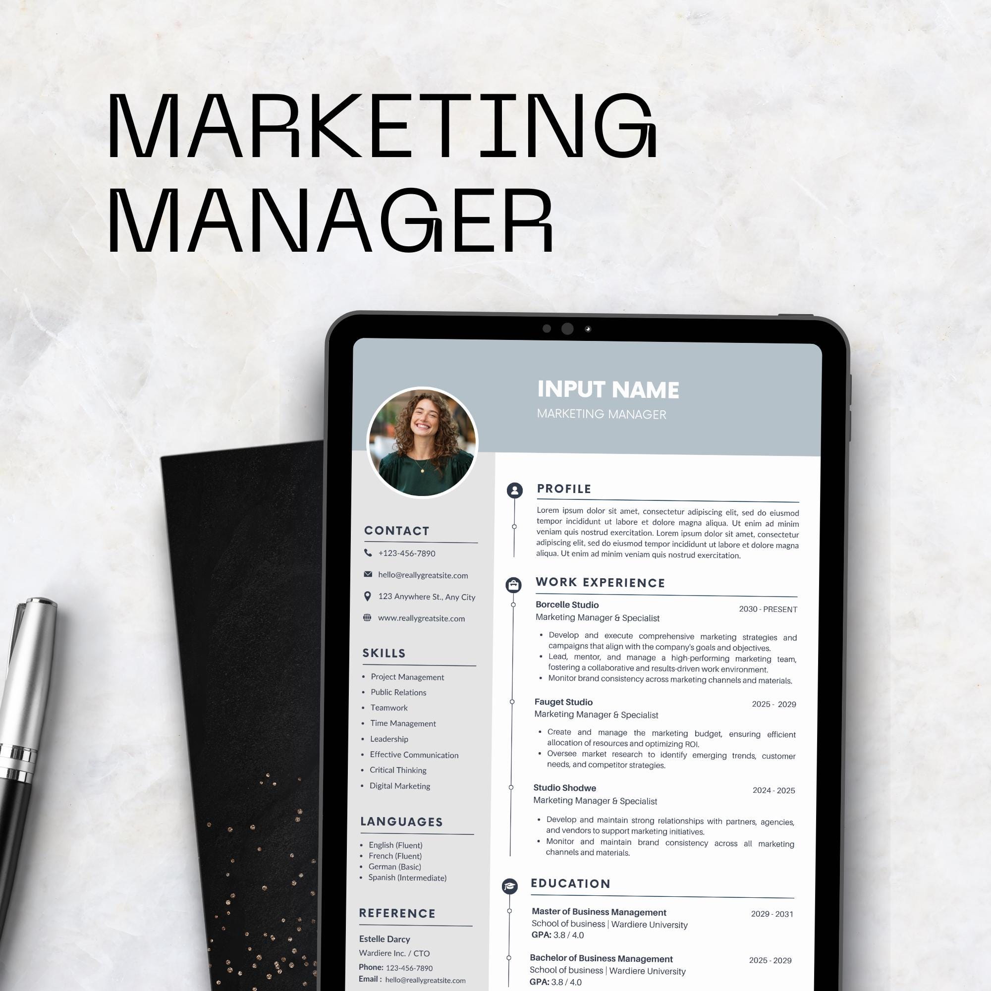 Marketing Manager Resume Template | Editable Canva CV for Branding ...