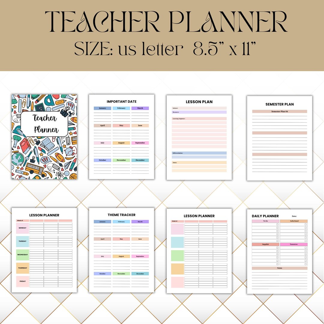 Printable Teacher Planner PDF | Class Schedule, Grade Tracker, Lesson ...