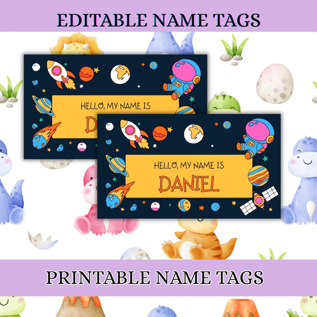 Space Name Tag Template: Galaxy Party Favor, School Labels (canva ...