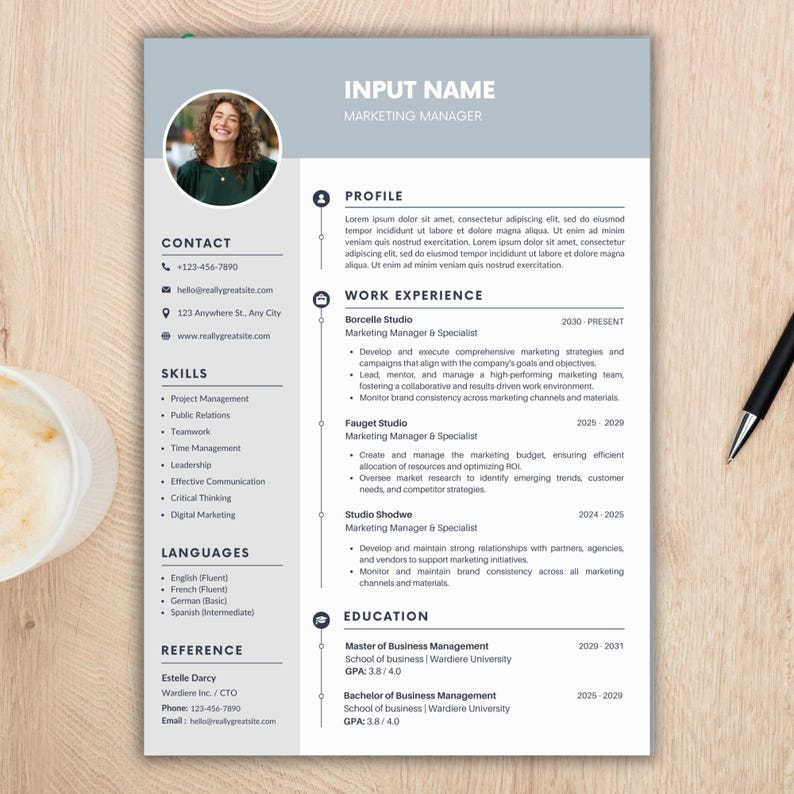 Marketing Manager Resume Template | Editable Canva CV for Branding ...