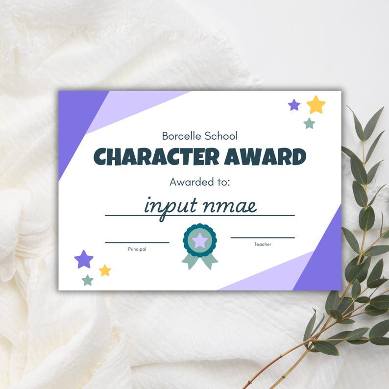 Character Award Certificate: Editable Canva Template (PDF Download) - Etsy