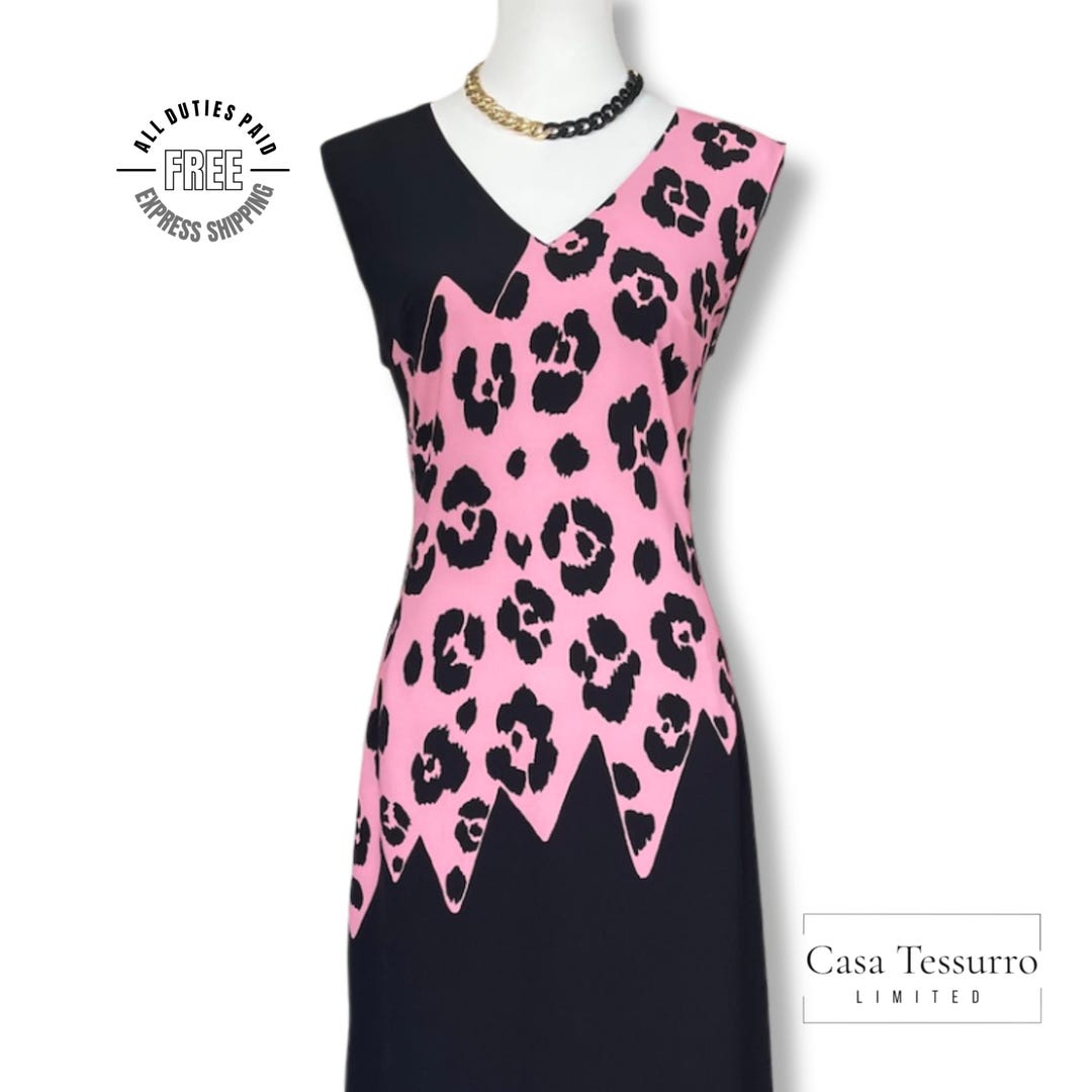 Vintage Moschino Leopard Print Dress: Pink & Black, Size IT 46 (L ...