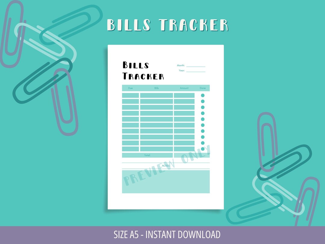 Bills Tracker Printable A5 Planner Insert - Etsy