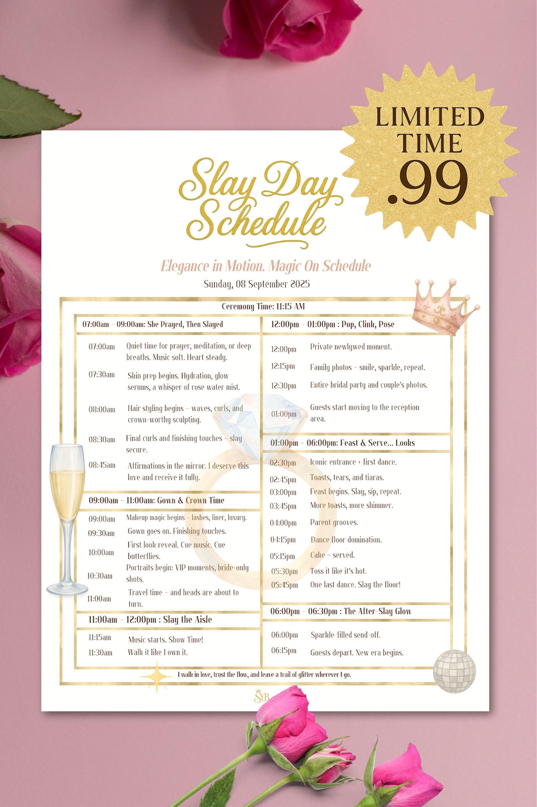 Slay Day Schedule – Bridal Wedding Day Timeline (ON SALE for .99!) - Etsy