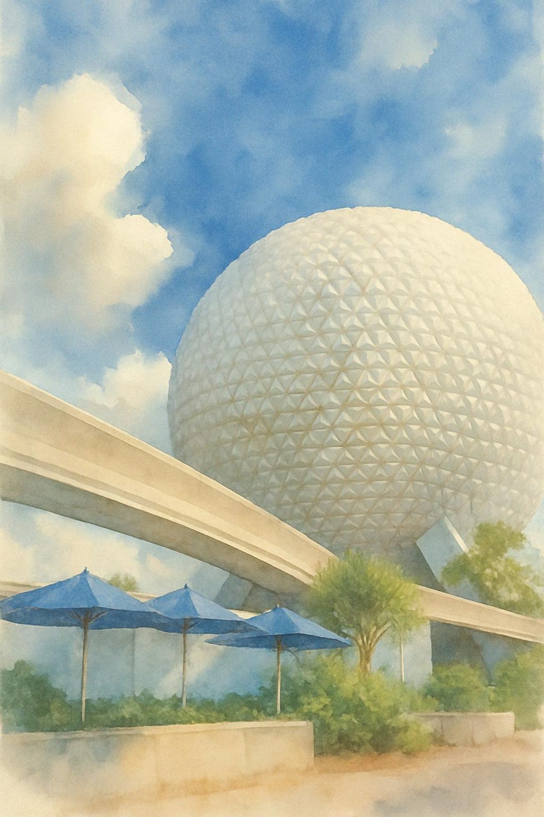 Epcot Inspired Spaceship Earth Watercolor Print – Dreamy Wall Art for ...