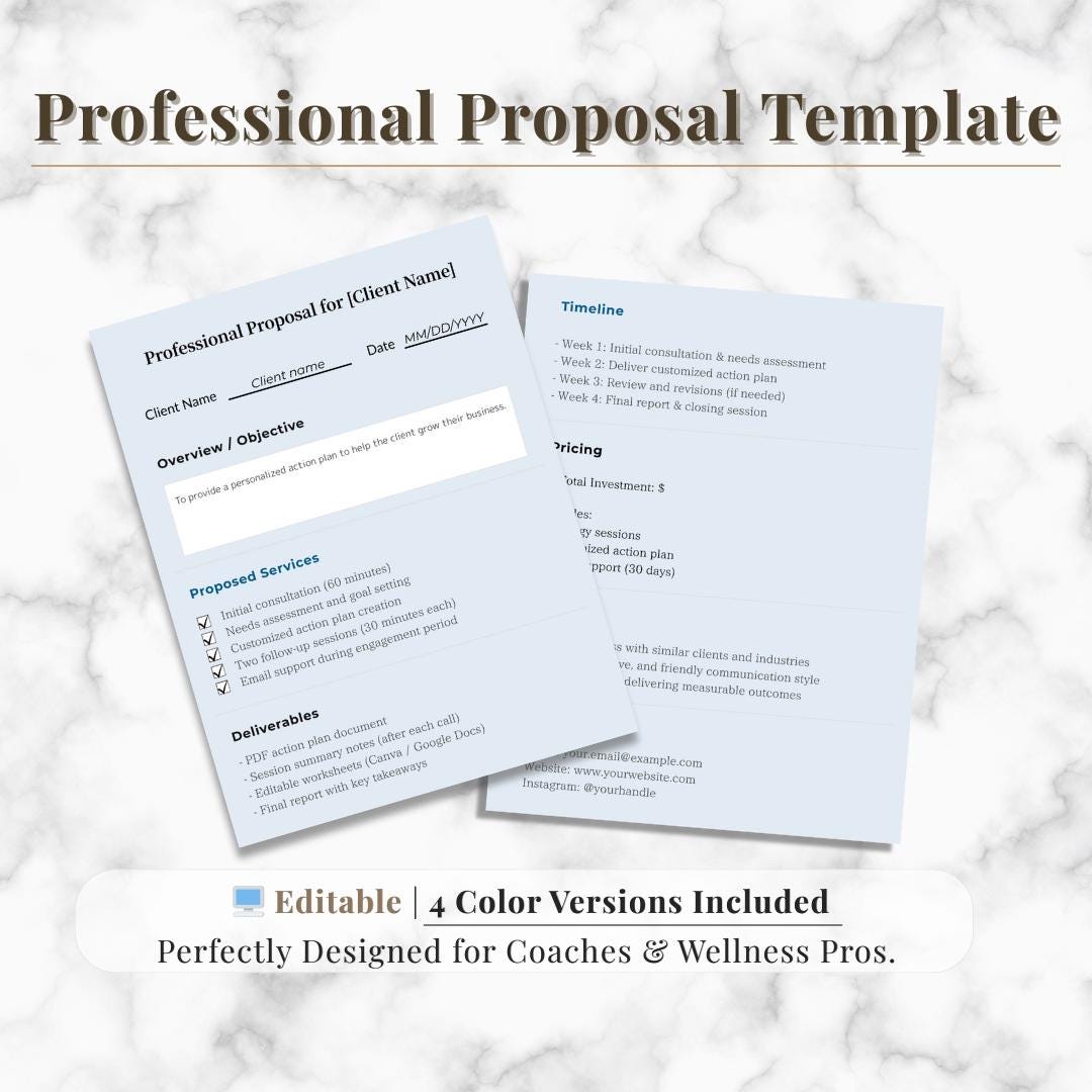 Client Proposal Template Editable for Freelancers and Consultants - Etsy