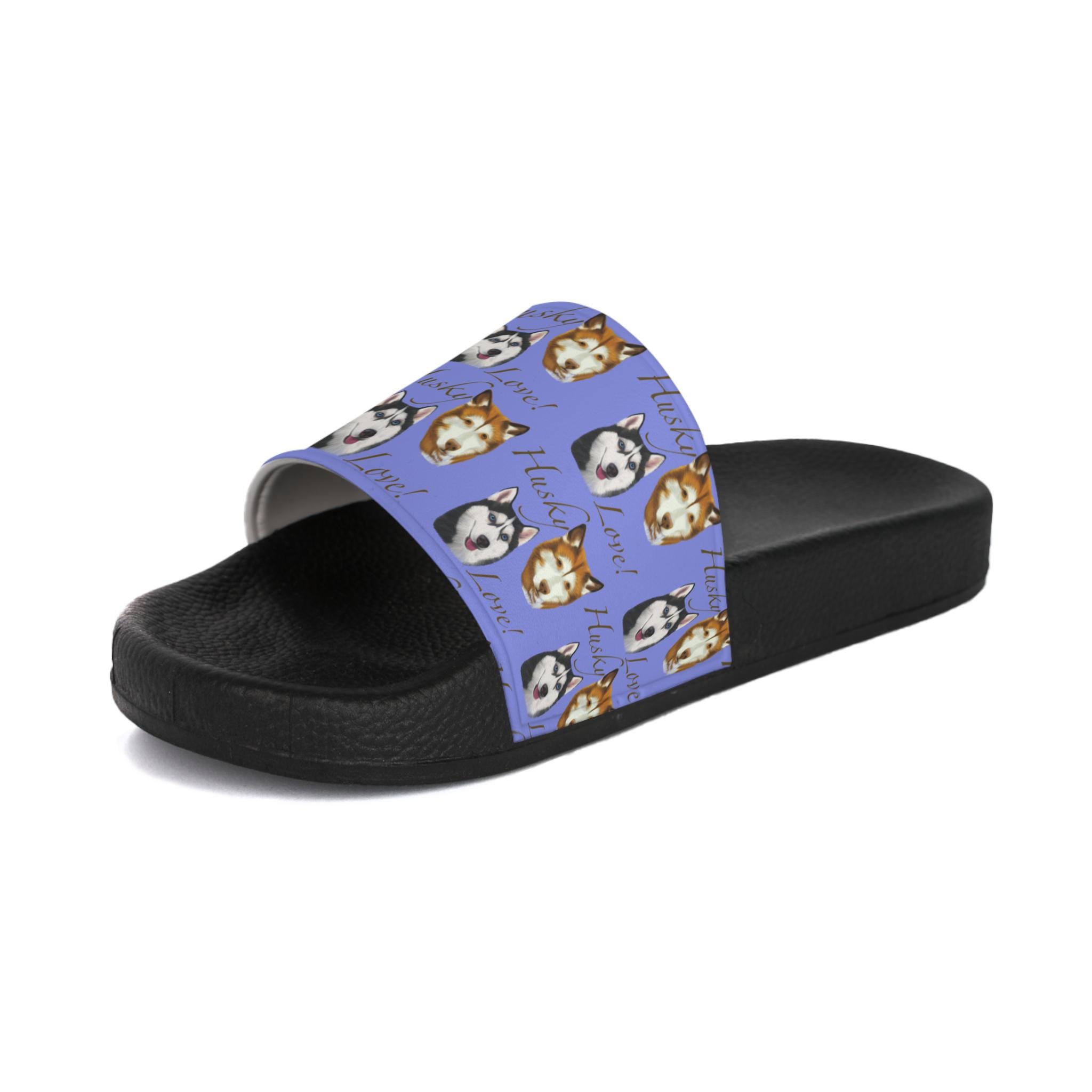 Husky Love Slide Sandals, Cute Animal Footwear, Beach Flip Flops, Pet ...