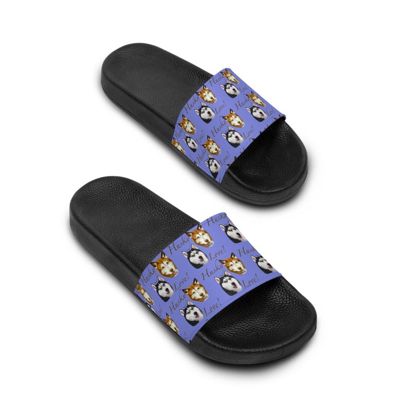 Husky Love Slide Sandals, Cute Animal Footwear, Beach Flip Flops, Pet ...