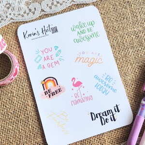 Positive Inspirational Fun Cute Kawaii Sticker Sheet Journaling Planner ...