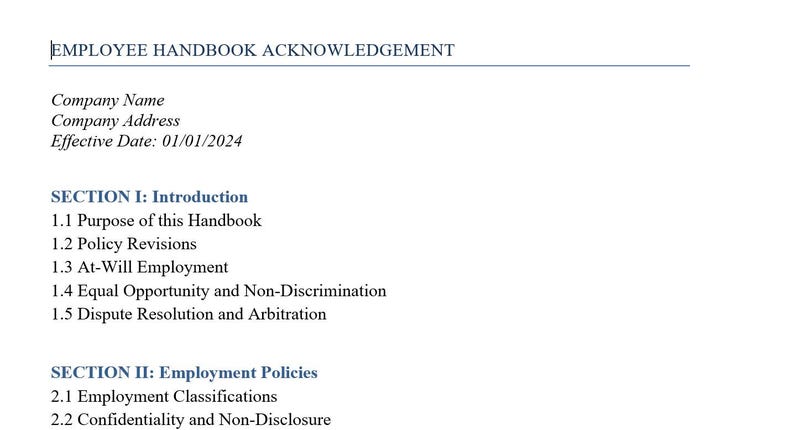 Employee Handbook Acknowledgement Form - Etsy