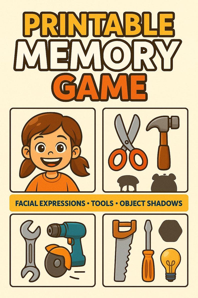 Printable Memory Game for Kids | Emotions, Tools & Shadow Matching ...