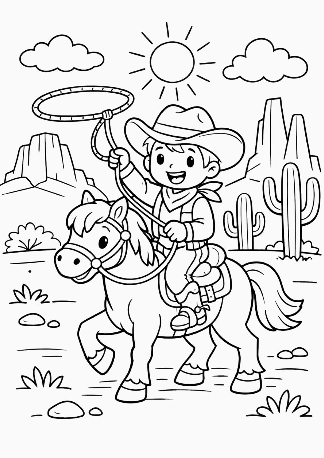 Cowboy Coloring Page for Kids – Printable Western Coloring Sheet, PDF ...