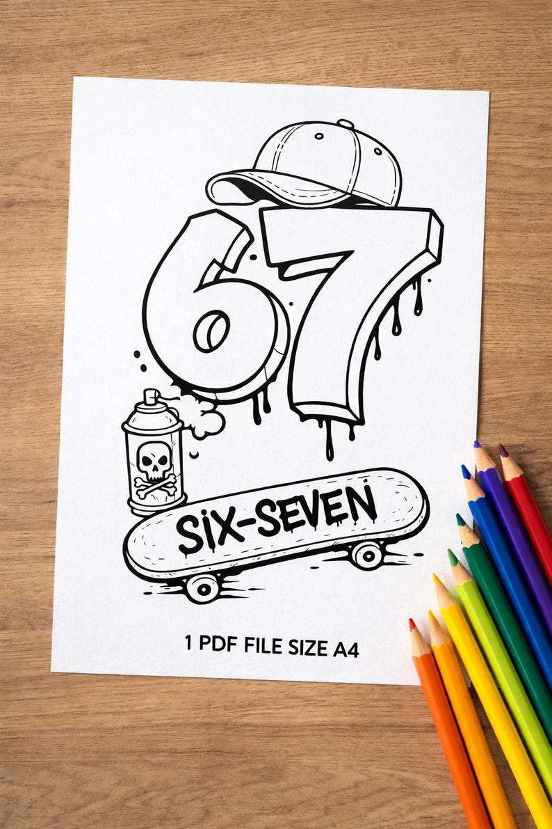 67 Coloring Page | Graffiti Style Number Printable | Street Art ...