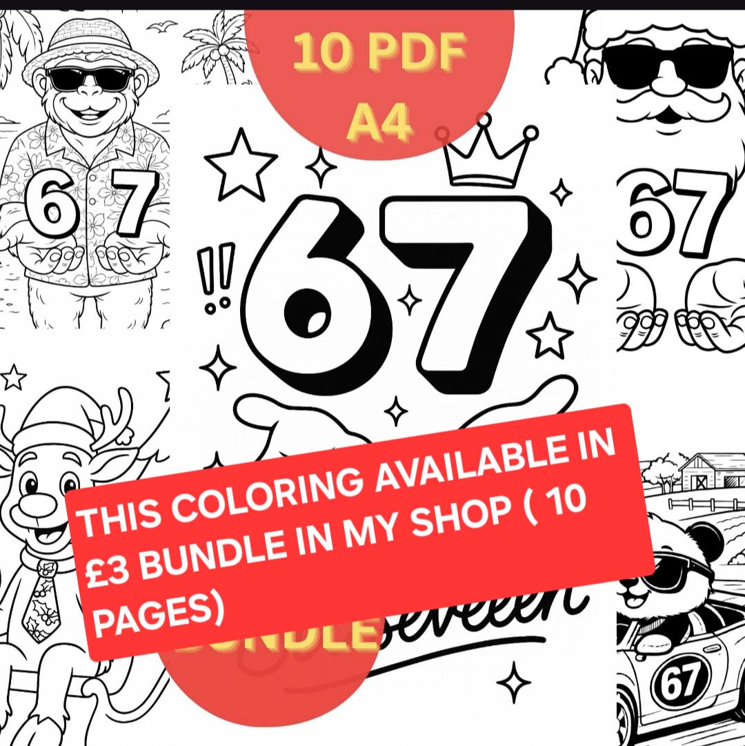 67 Coloring Page | Six Seven Printable | Funny Number Coloring Page ...